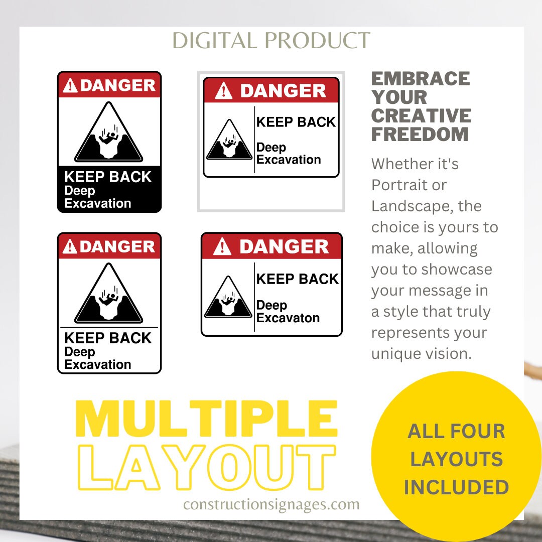 Keep Back, Deep Excavation, Printable Safety Signage, Digital Download ...