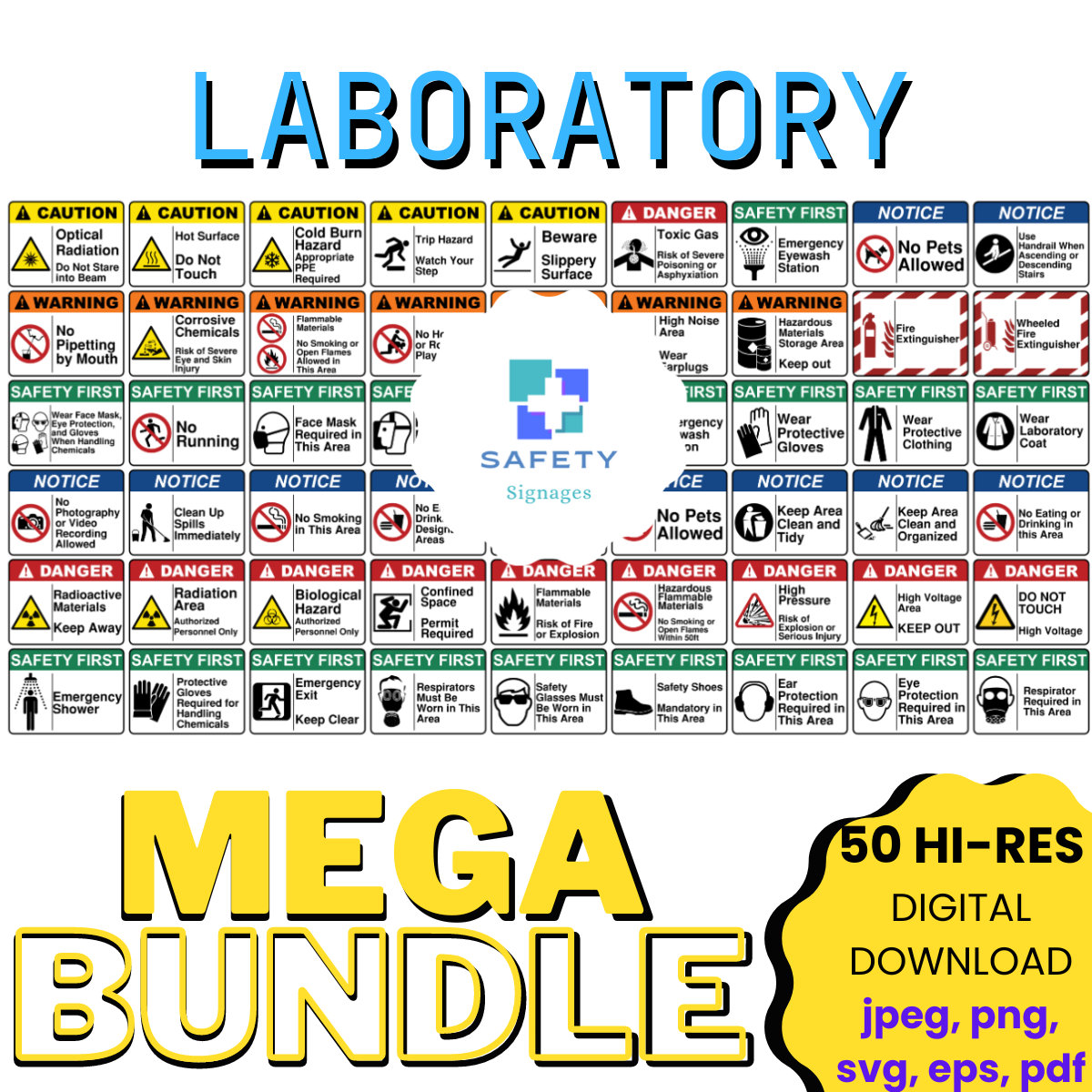 Laboratory Safety Signage Bundle, Printable Safety Signages, Digital ...
