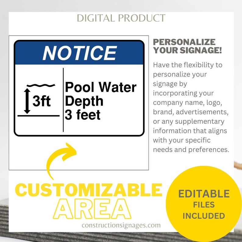 Pool Water Depth 3 Feet, Printable Safety Signages, Digital Download - Etsy