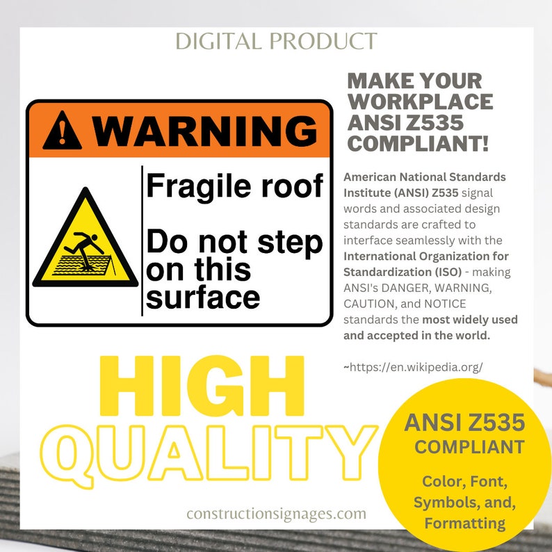 Fragile Roof, Do Not Step on This Surface, Safety Sign, Printable ...