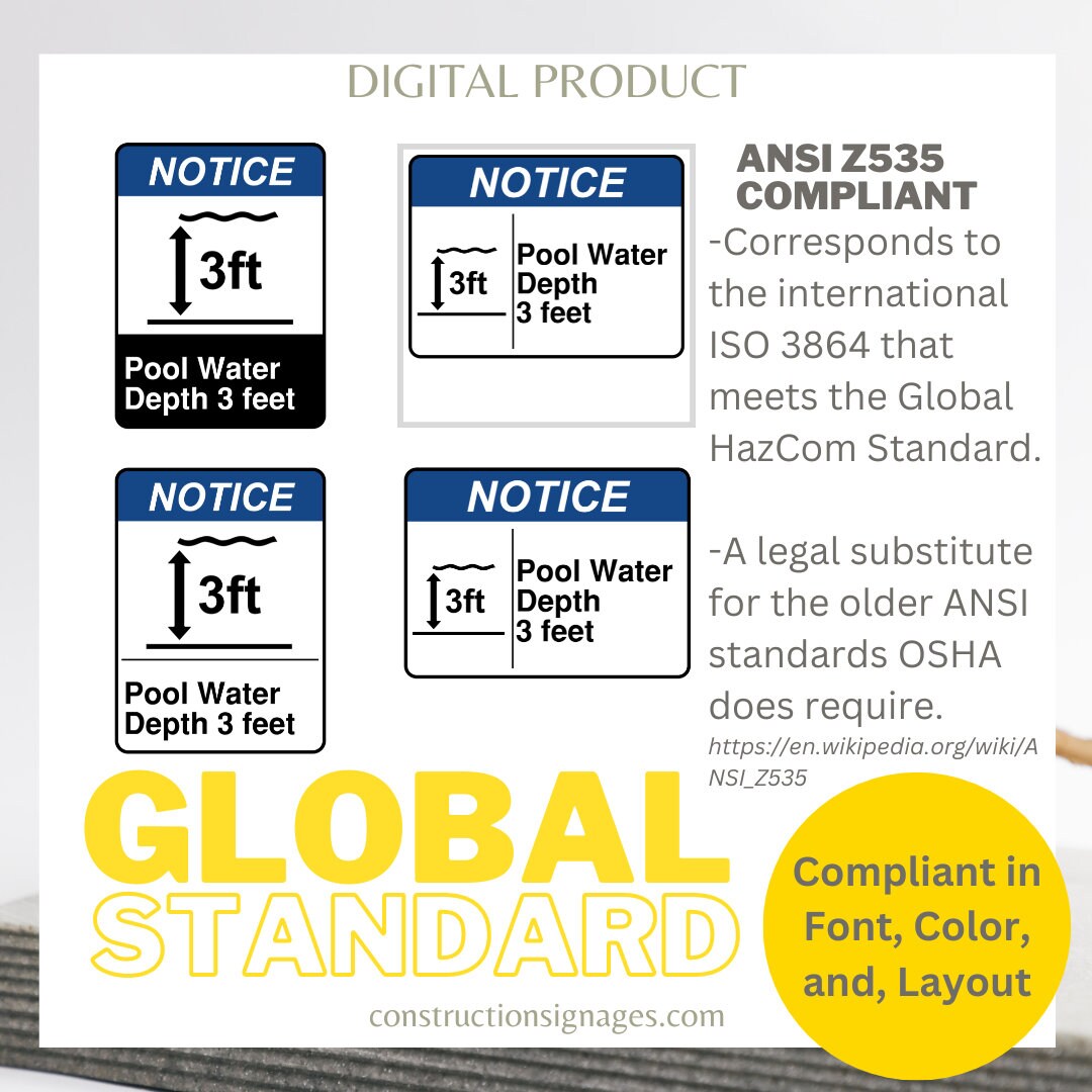 Pool Water Depth 3 Feet, Printable Safety Signages, Digital Download - Etsy