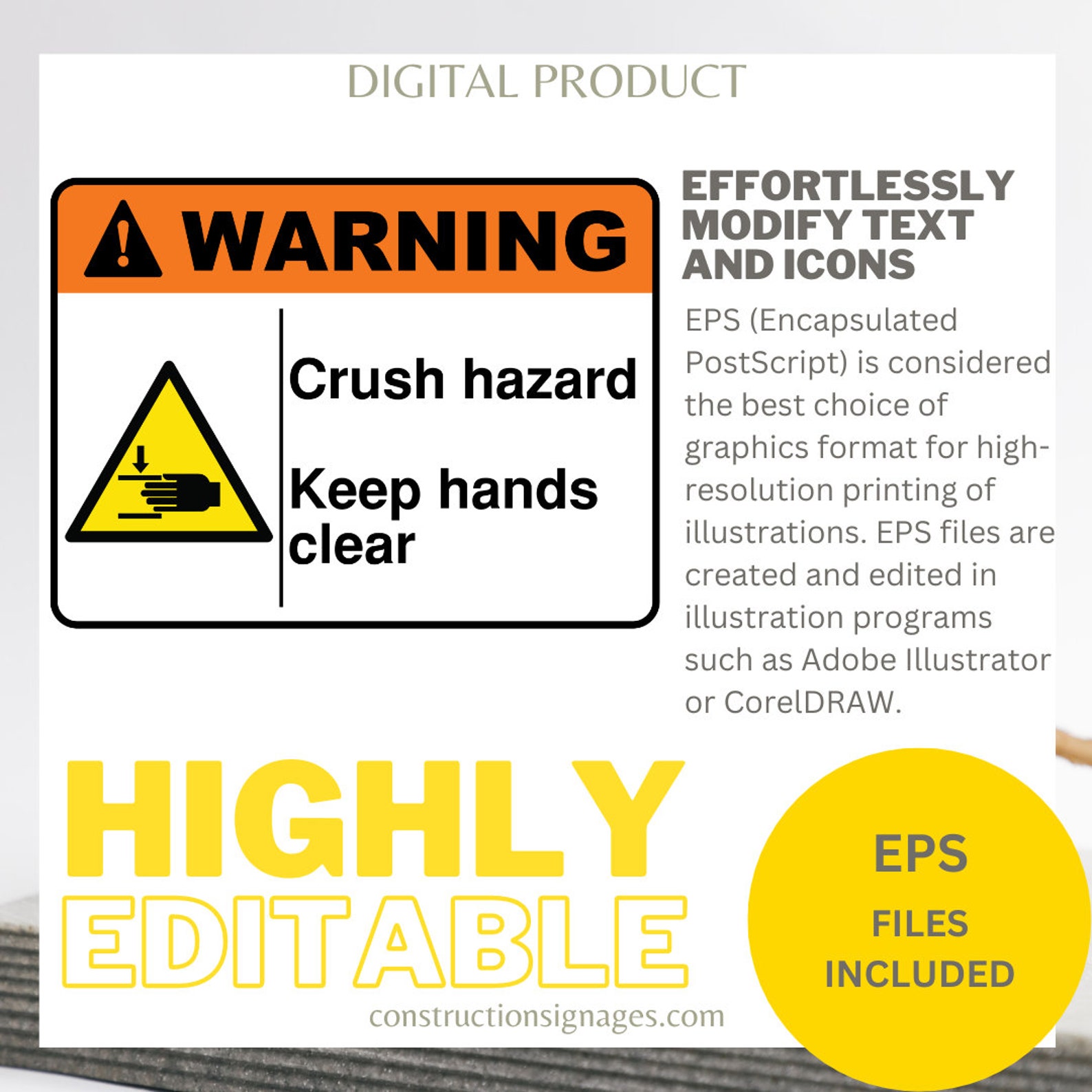 Crush Hazard, Keep Hands Clear, Safety Sign Printable, Health and ...