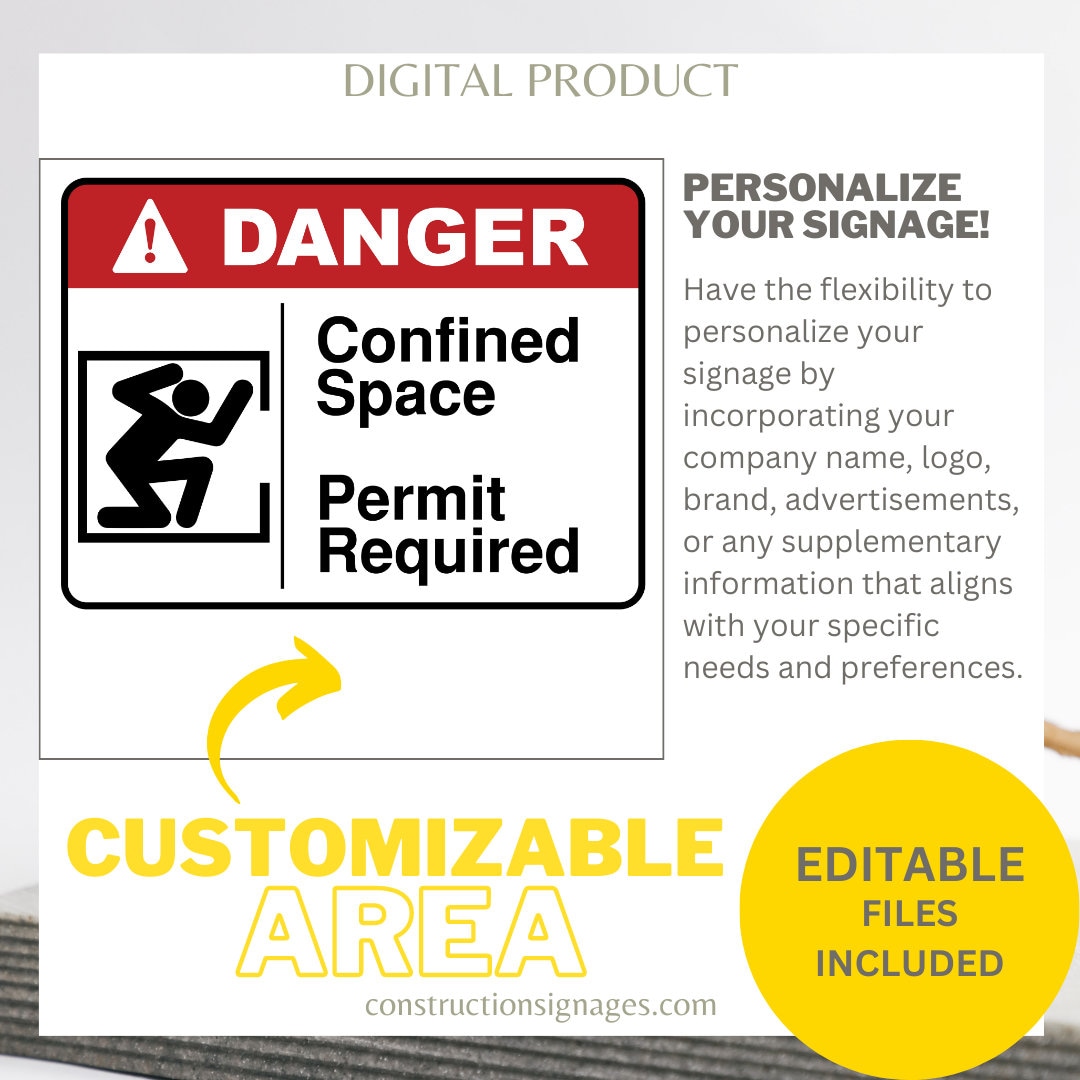 Confined Space, Permit Required, Printable Safety Signage, Digital ...