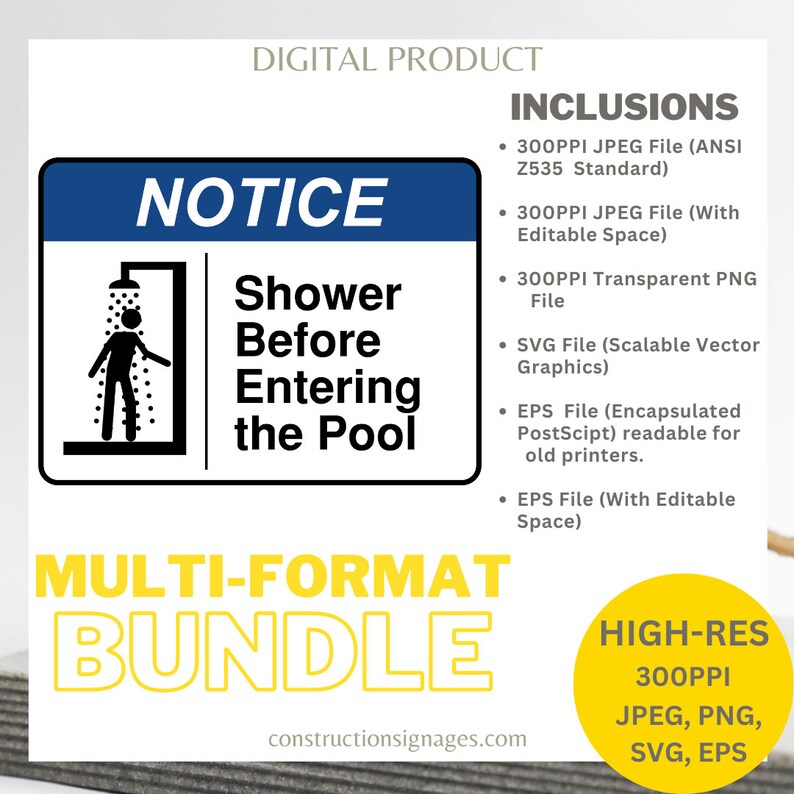 Shower Before Entering the Pool, Safety Sign Printable, Digital ...
