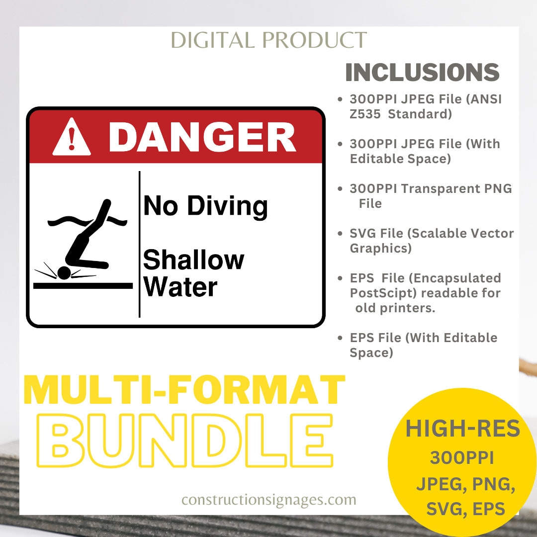 No Diving, Shallow Water, Printable Safety Signage, Digital Download - Etsy
