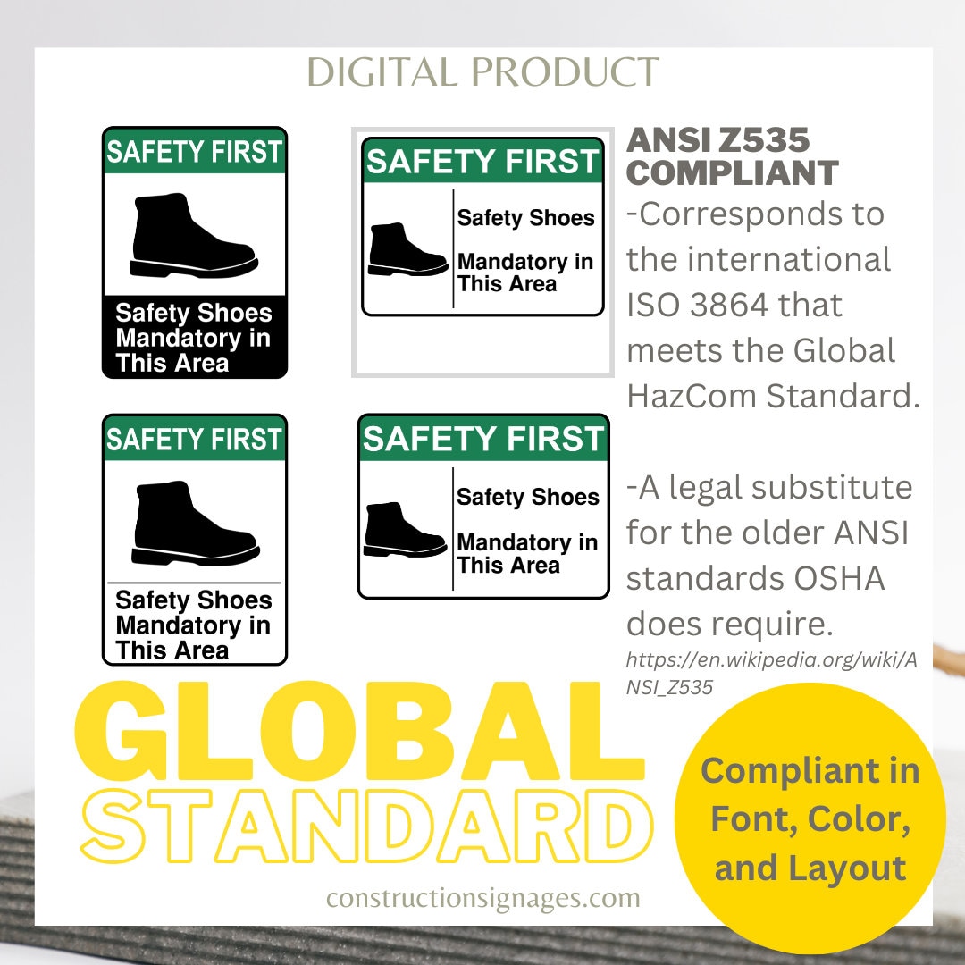 Safety Shoes, Mandatory in This Area, Safety Sign Printable, Digital ...