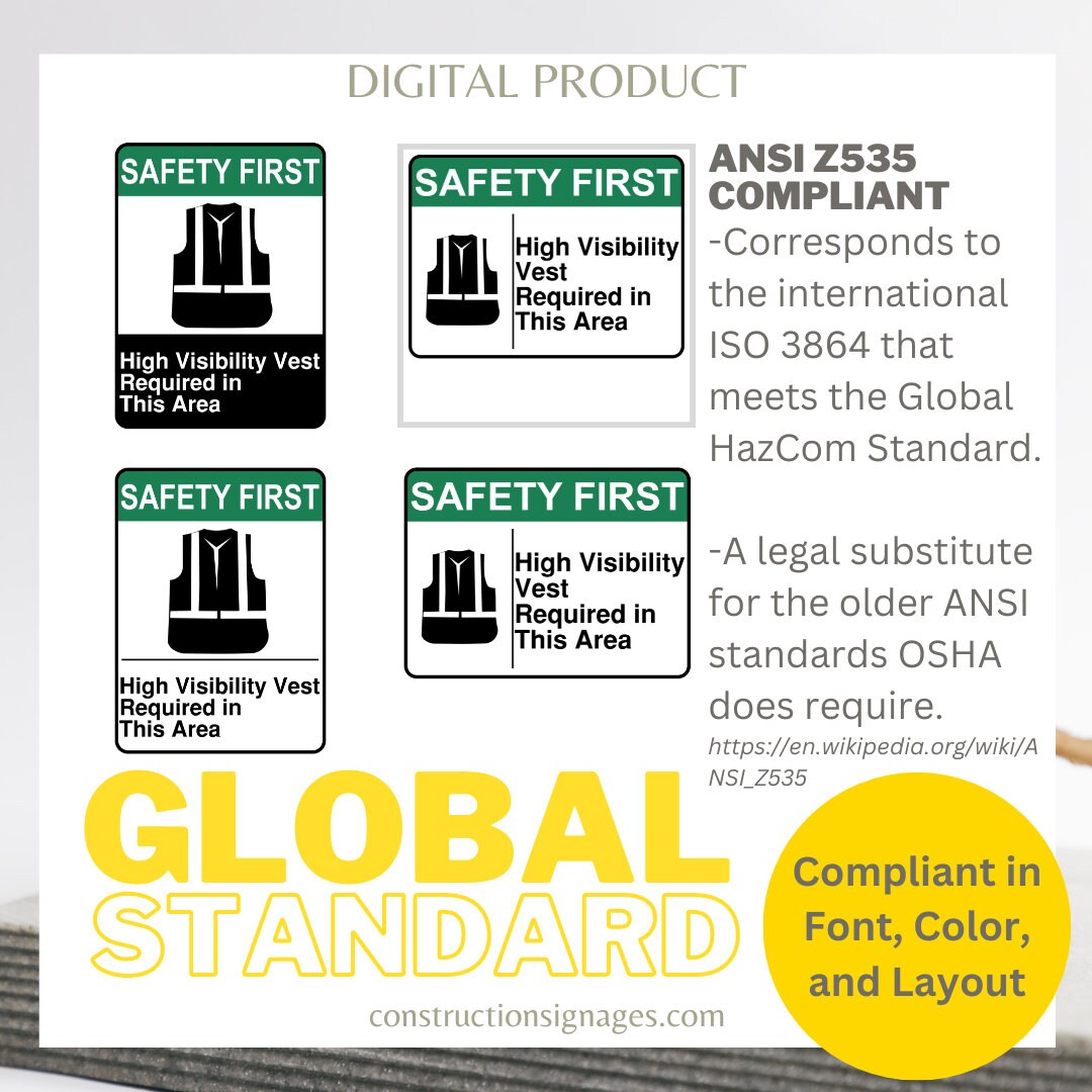 High Visibility Vest Required in This Area, Safety Sign Printable ...
