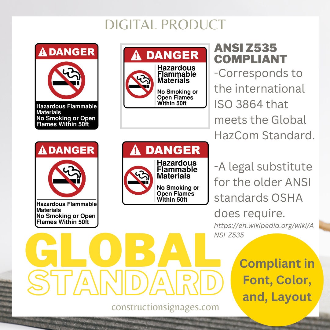 Hazardous Flammable Materials, No Smoking, Printable Safety Signage ...
