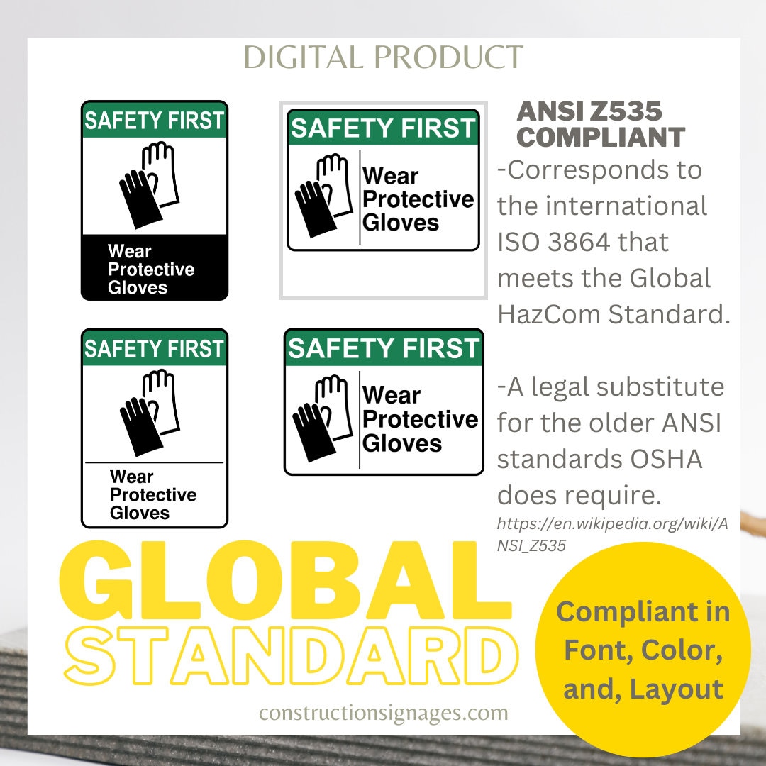 Wear Protective Gloves, Printable Safety Signages, Digital Download - Etsy