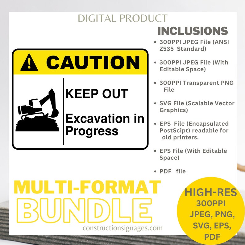 Keep Out, Excavation in Progress, Printable Safety Signage, Digital ...
