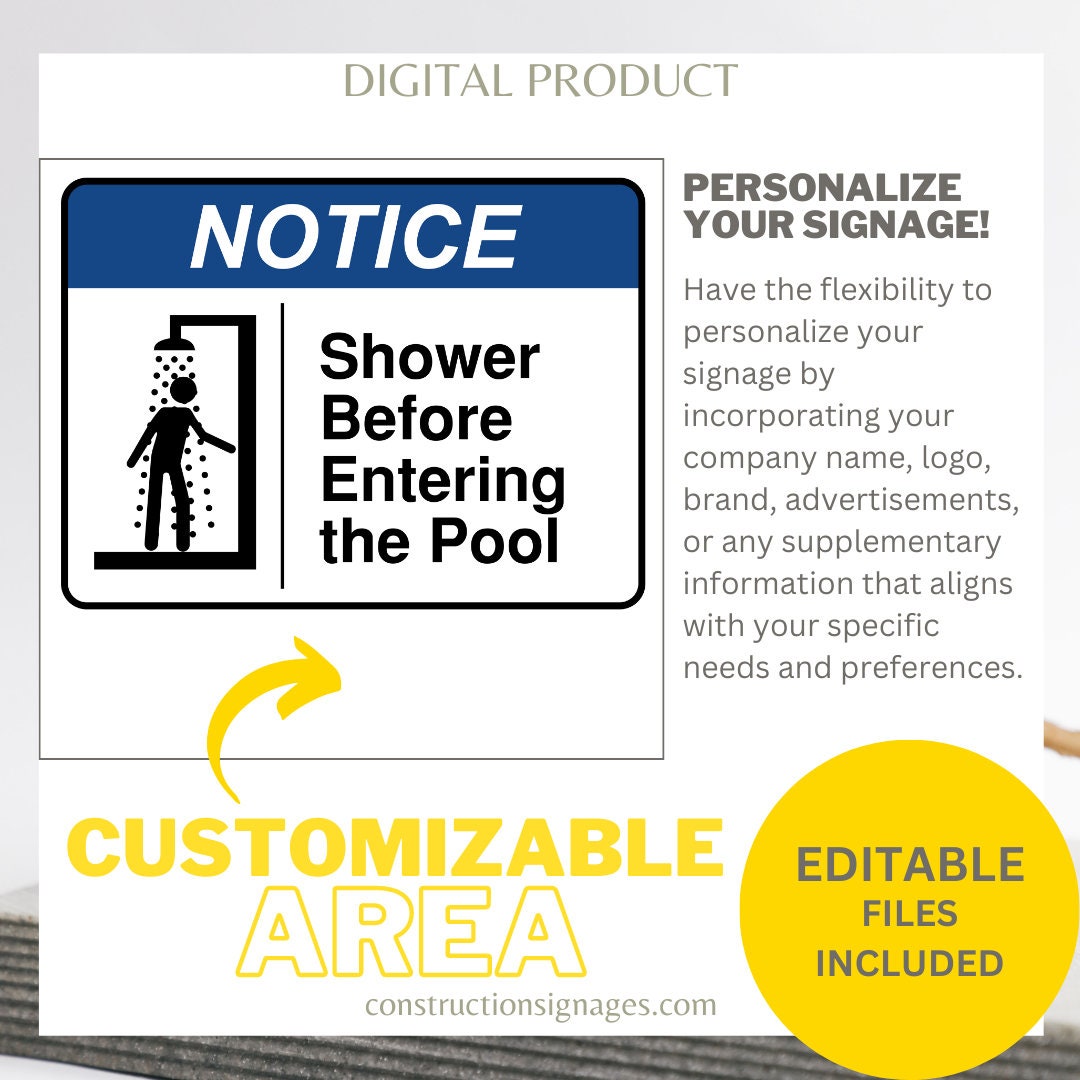 Shower Before Entering the Pool, Safety Sign Printable, Digital ...