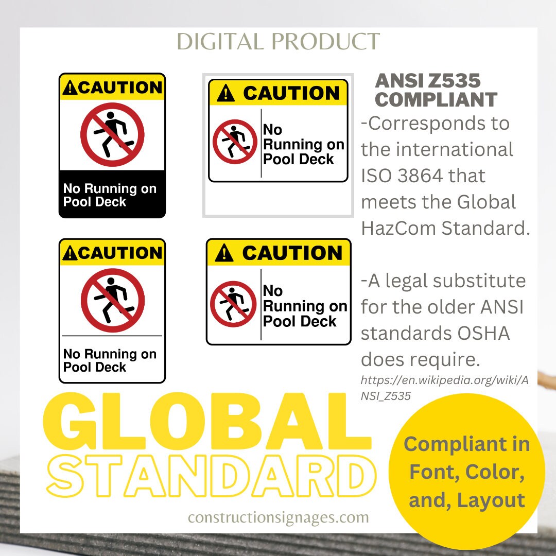 No Running on Pool Deck Printable Safety Signages Digital - Etsy