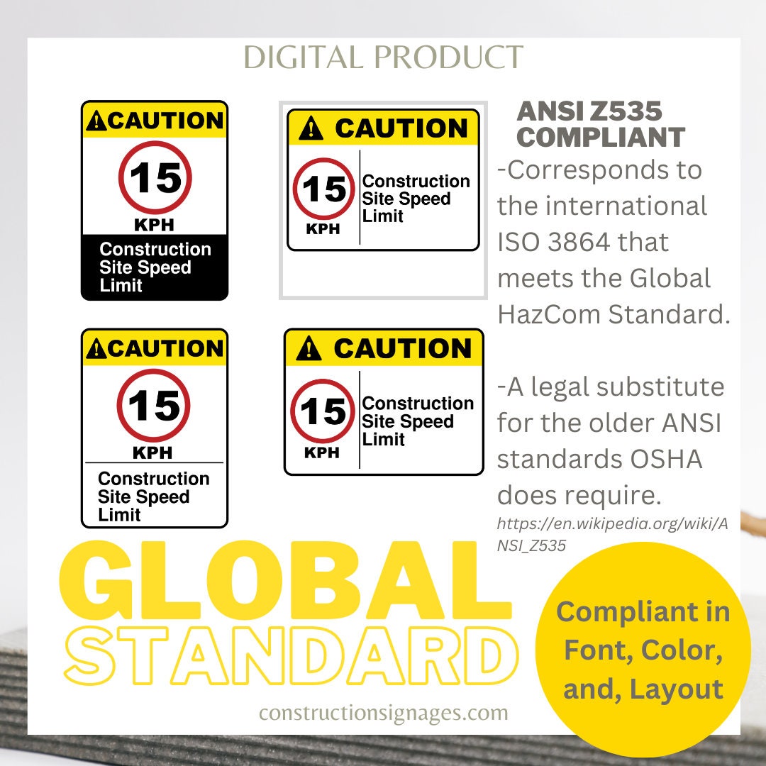 Construction Site Speed Limit 15KPH, Printable Safety Signage, Digital ...
