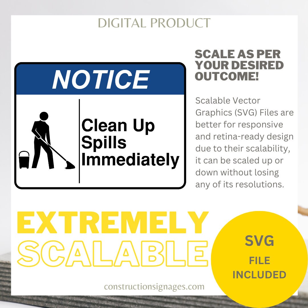 Clean up Spill Immediately, Printable Safety Signage, Digital Download ...