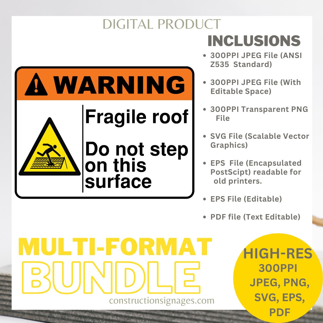 Fragile Roof, Do Not Step on This Surface, Safety Sign, Printable ...