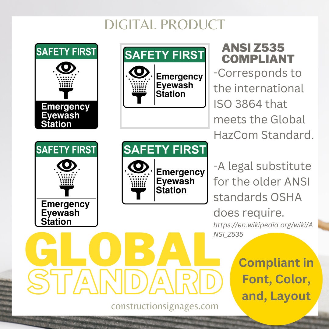 Emergency Eyewash Station, Printable Safety Signages, Digital Download ...