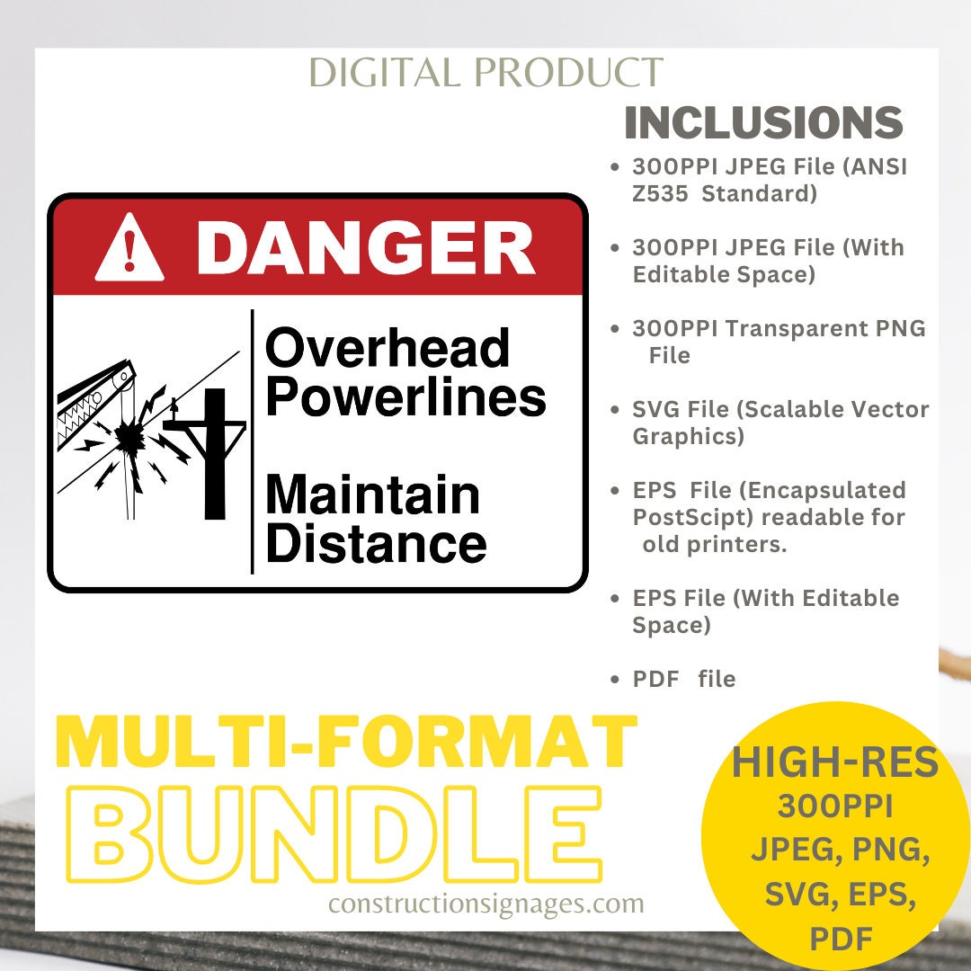 Overhead Powerlines, Maintain Distance, Printable Safety Signage ...