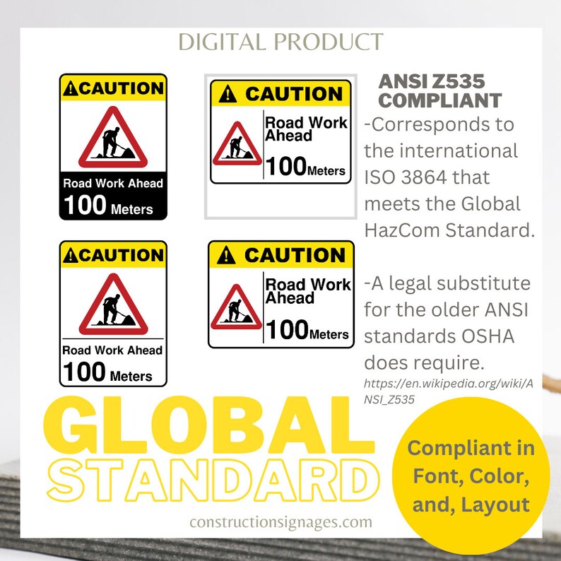Road Work Ahead 100 Meters, Printable Safety Signages, Safety Poster ...