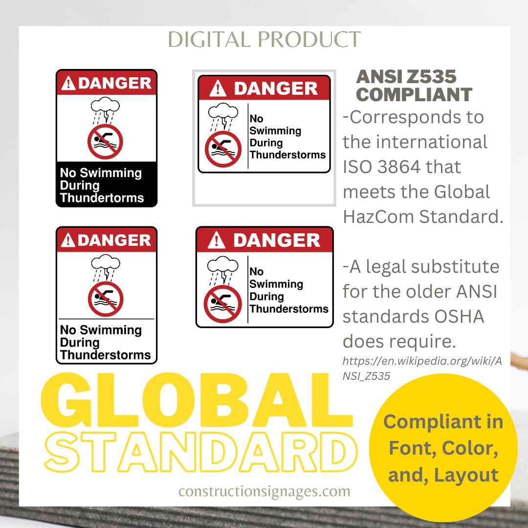 No Swimming During Thunderstorms, Safety Sign Printable, Digital ...