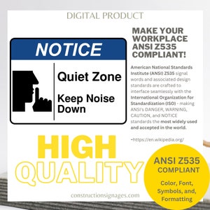 Quiet Zone, Keep Noise Down, Safety Signs, Printable Safety Sign ...