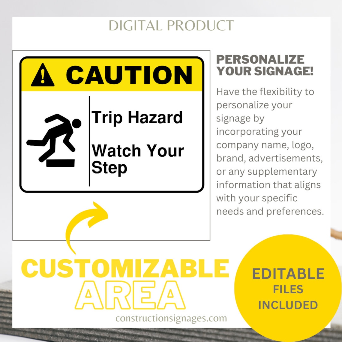 Trip Hazard Watch Your Step, Printable Safety Signages, Digital ...