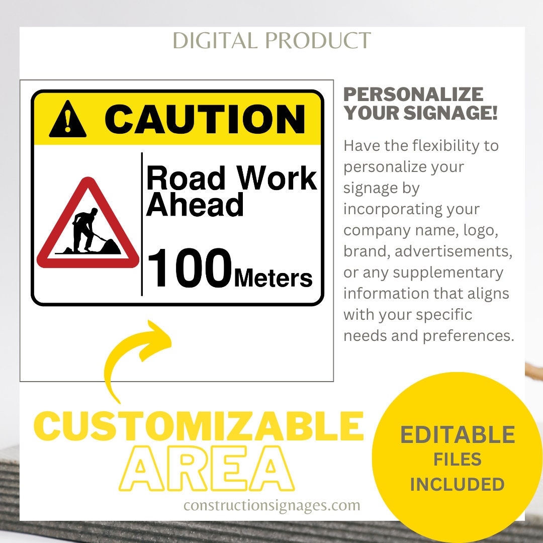 Road Work Ahead 100 Meters, Printable Safety Signages, Safety Poster - Etsy