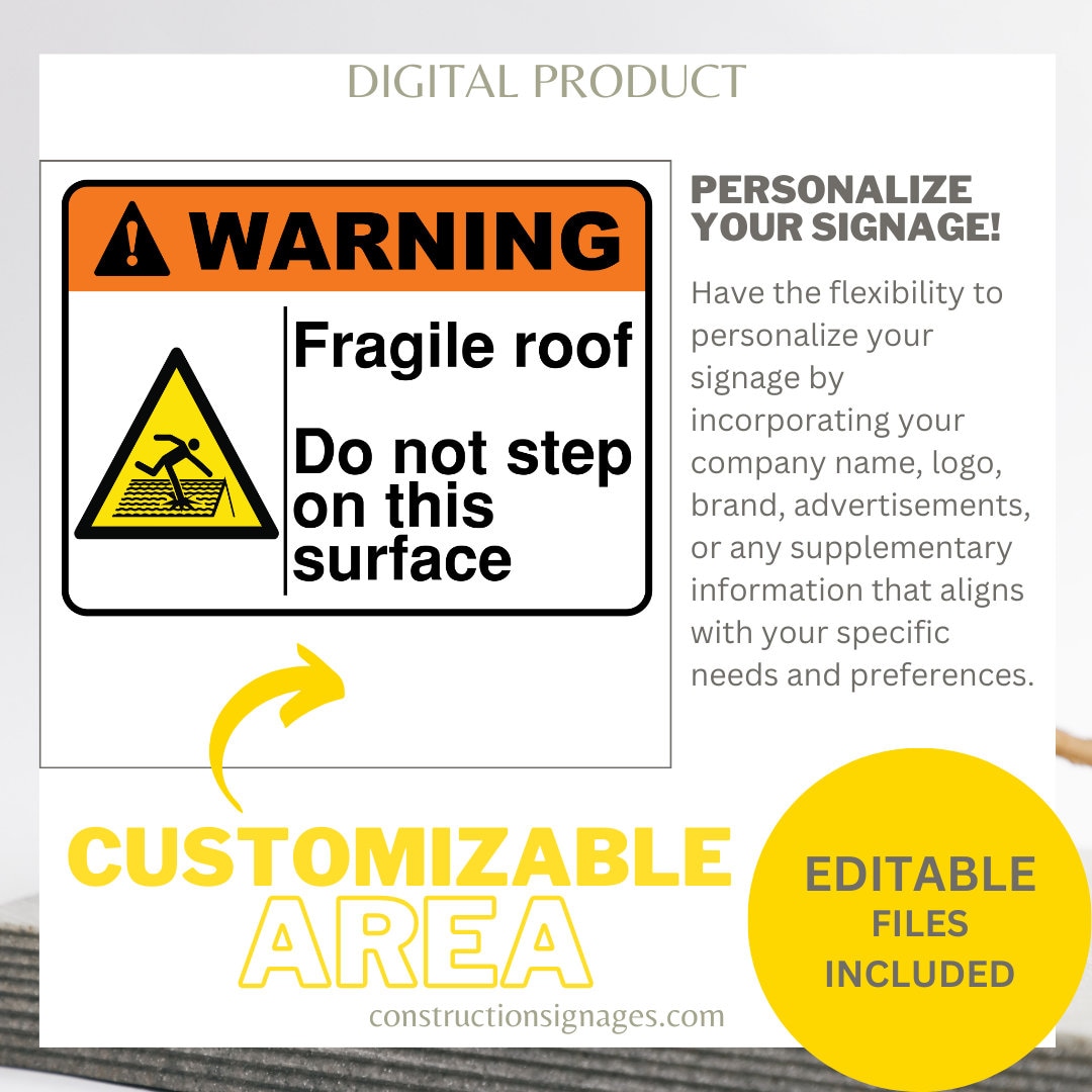 Fragile Roof, Do Not Step on This Surface, Safety Sign, Printable ...