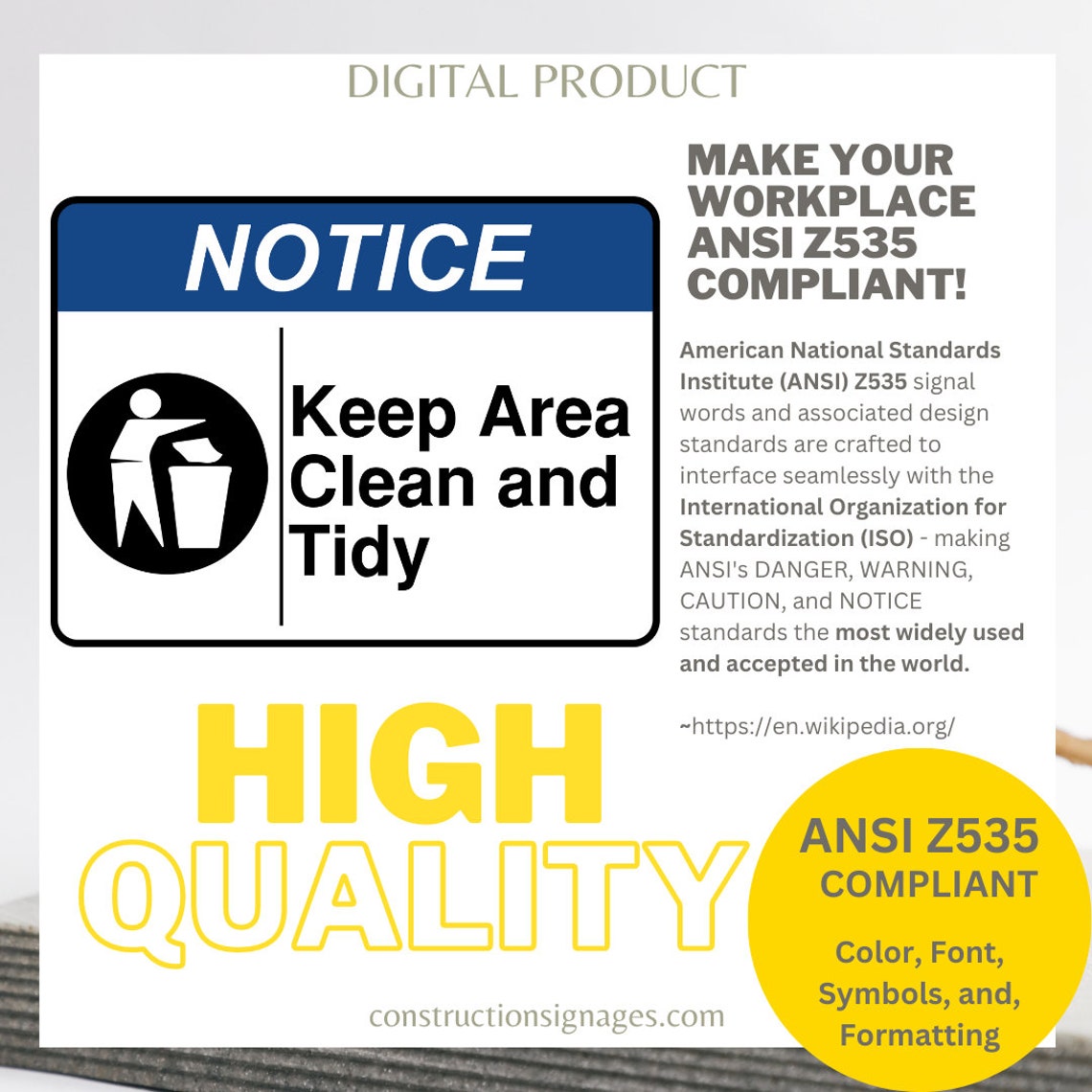 Keep Area Clean and Tidy, Safety Sign Printable, Digital Download - Etsy