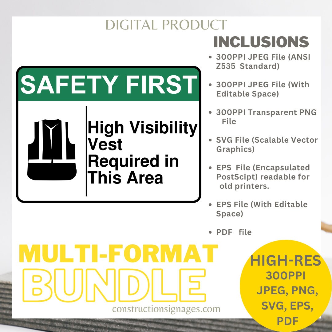 High Visibility Vest Required in This Area, Safety Sign Printable ...