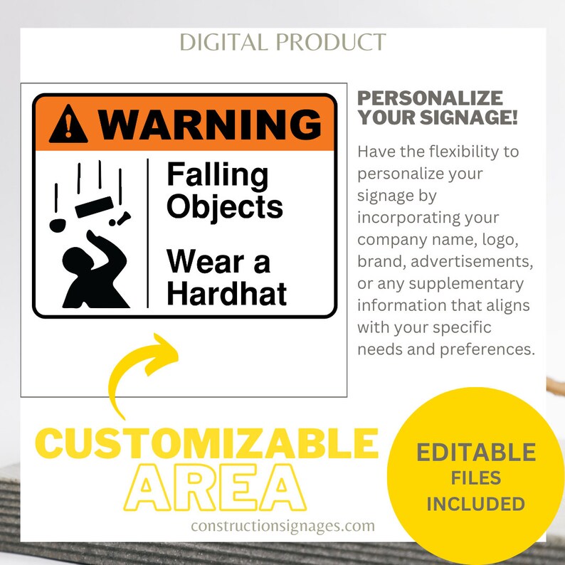 Falling Objects, Wear a Hardhat, Printable Safety Signage, Digital ...