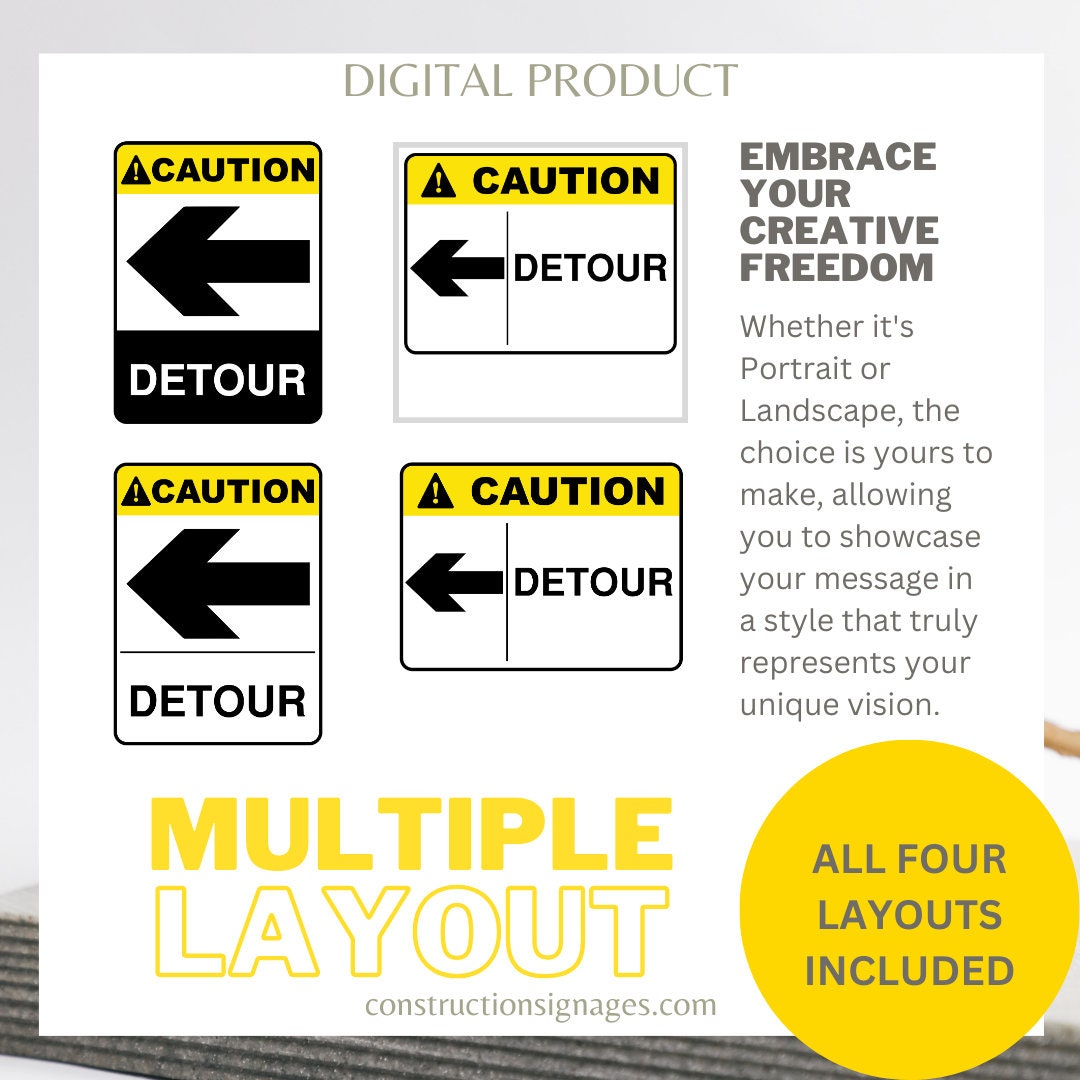 Detour Left, Printable Safety Signages, Safety Poster - Etsy