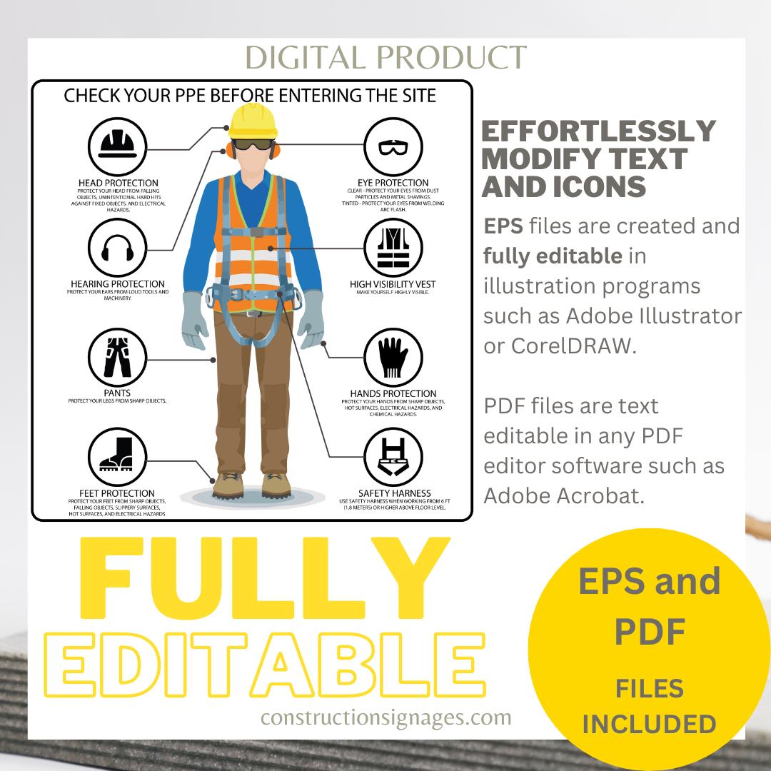 Personal Protective Equipment Signage, Construction Safety (digital ...