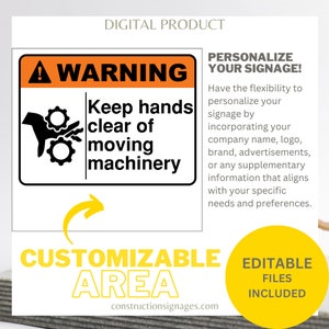 Keep Hands Clear of Moving Machinery, Printable Safety Signages, Safety ...