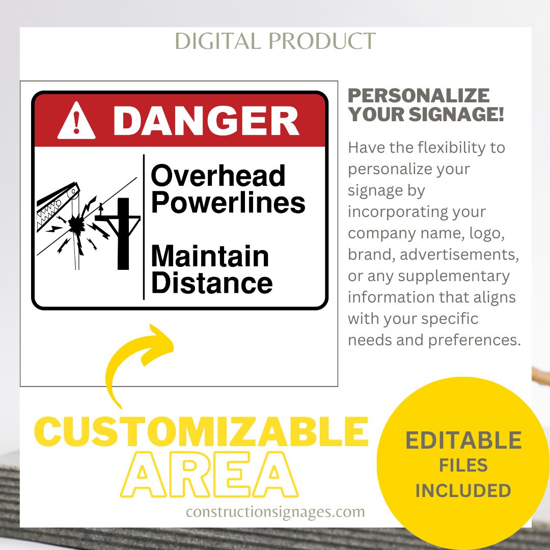 Overhead Powerlines, Maintain Distance, Printable Safety Signage ...