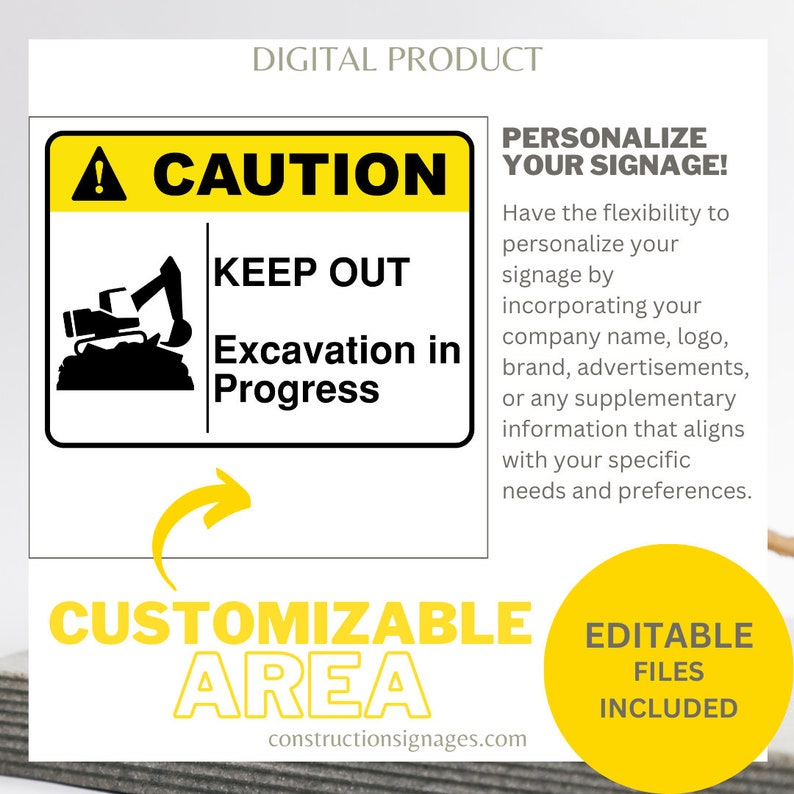 Keep Out, Excavation in Progress, Printable Safety Signage, Digital ...