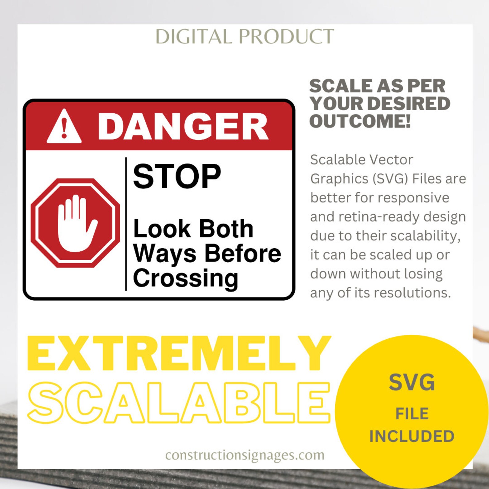 Stop Look Both Ways Before Crossing, Safety Sign, Printable Safety Sign ...