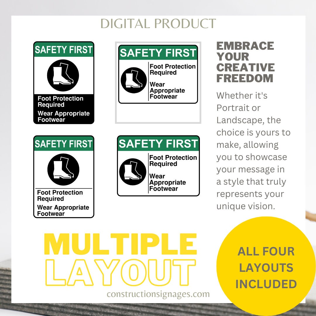 Foot Protection Required, Wear Appropriate Footwear, Printable Safety ...