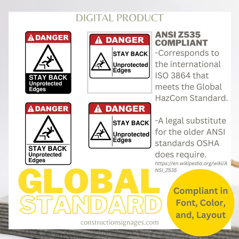 Stay Back, Unprotected Edges, Printable Safety Signage, Caution ...