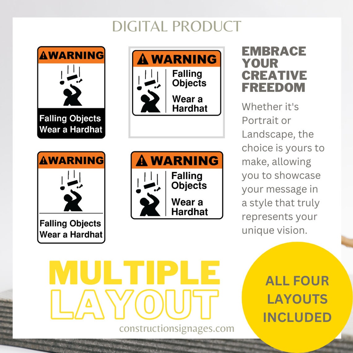 Falling Objects, Wear a Hardhat, Printable Safety Signage, Digital ...