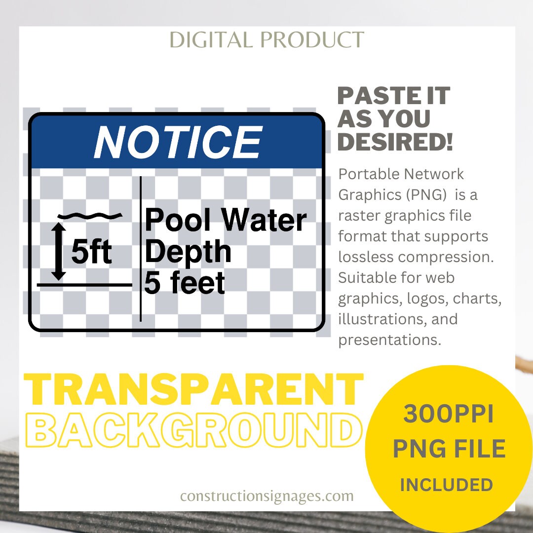 Pool Water Depth 5 Feet, Printable Safety Signages, Digital Download - Etsy