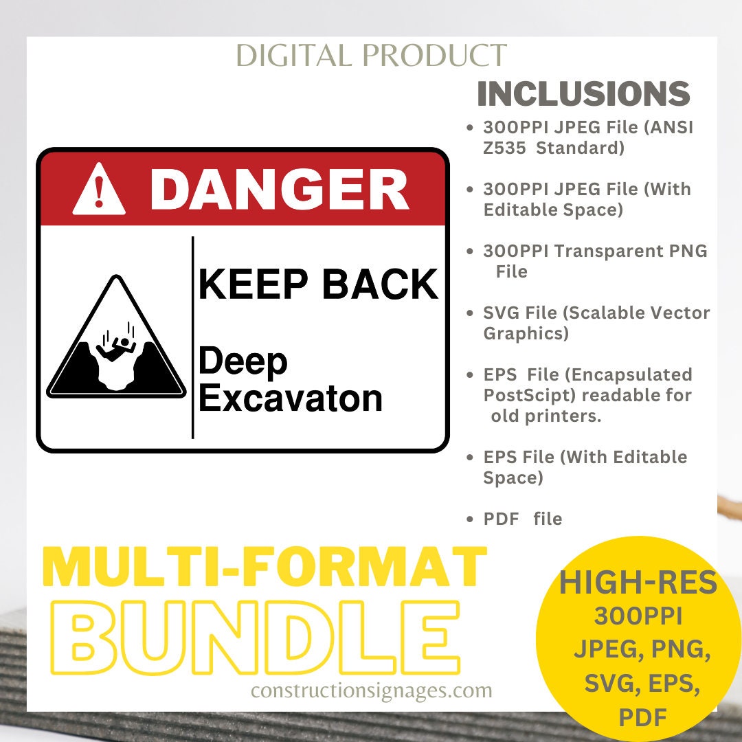 Keep Back, Deep Excavation, Printable Safety Signage, Digital Download ...
