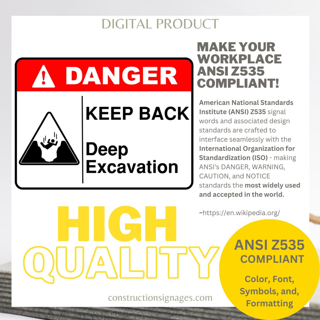 Keep Back Deep Excavation Printable Safety Signage Danger - Etsy