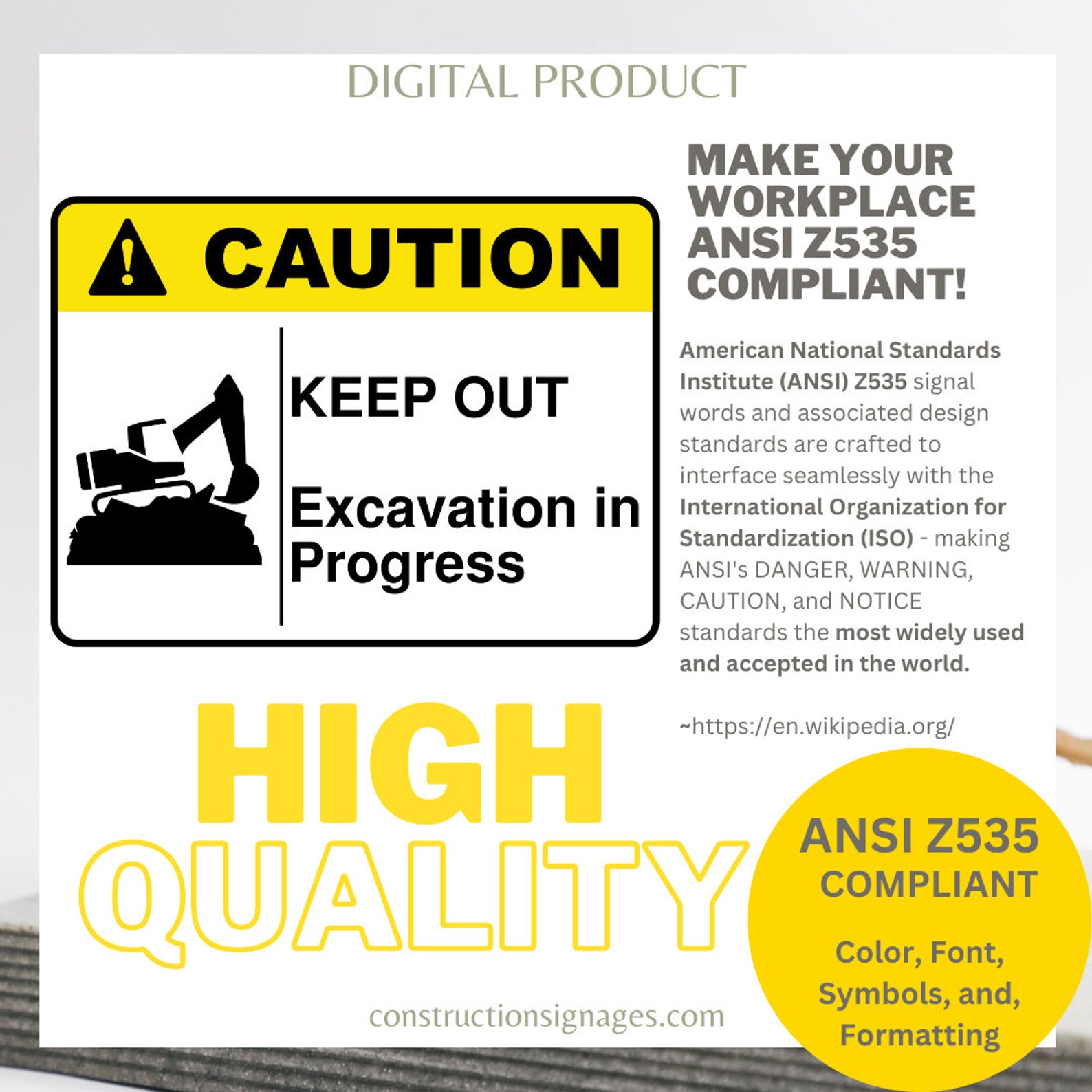 Keep Out, Excavation in Progress, Printable Safety Signage, Digital ...