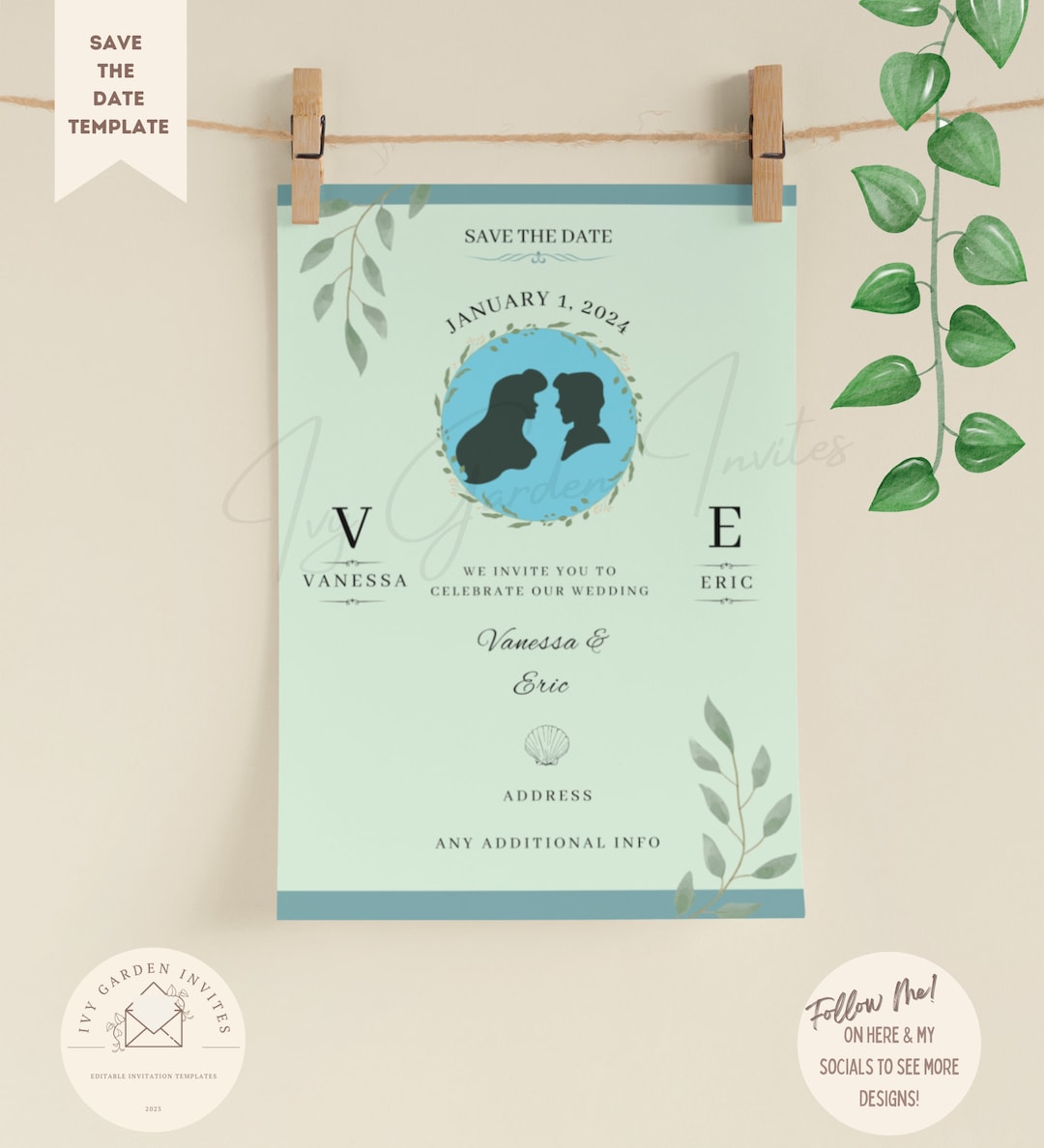 Enchanting Mermaid Save the Date Digital Invitation for Undersea ...