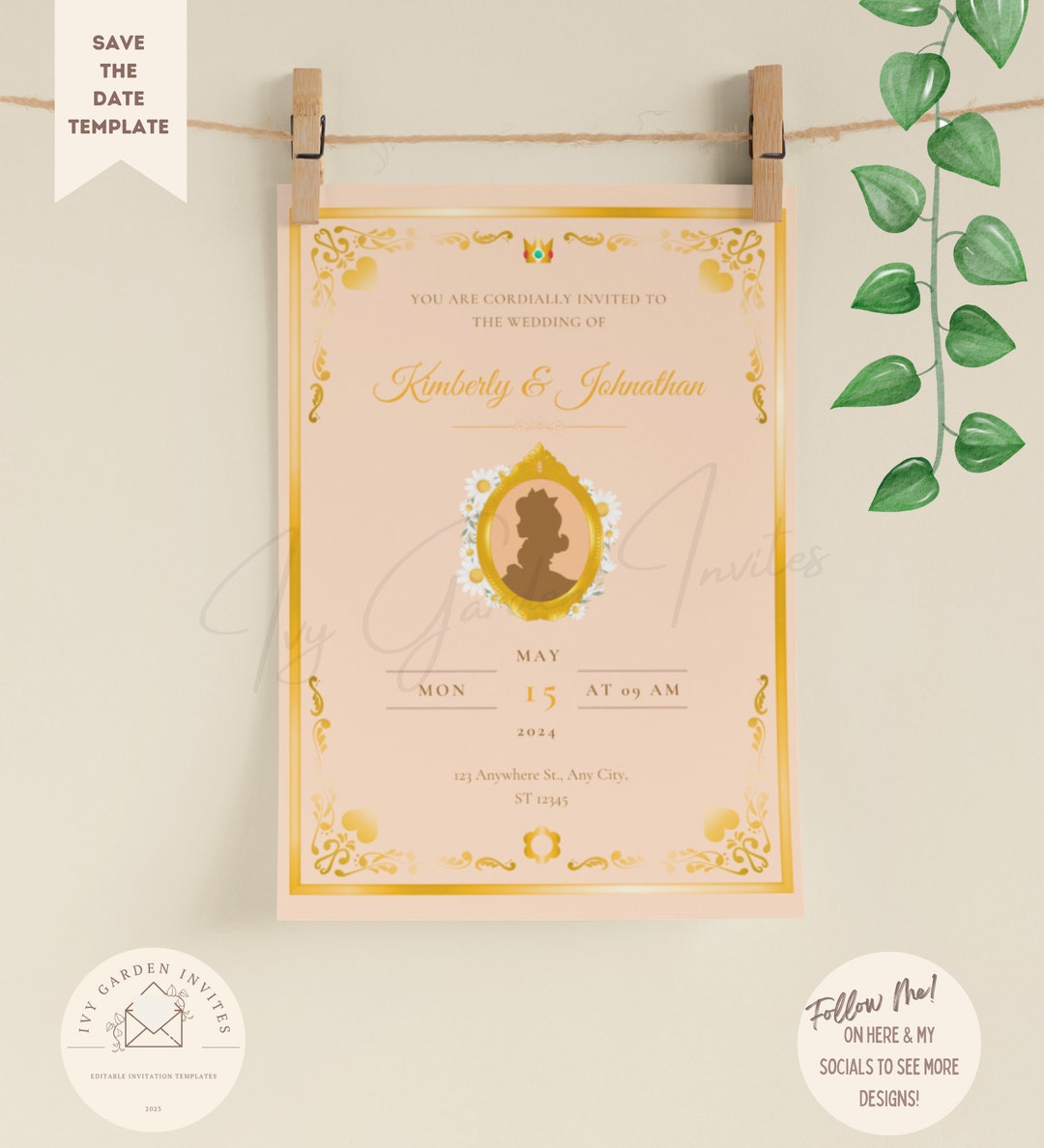 Royal DAISY Inspired Save the Date, Fairtytale Invitation, Digital ...