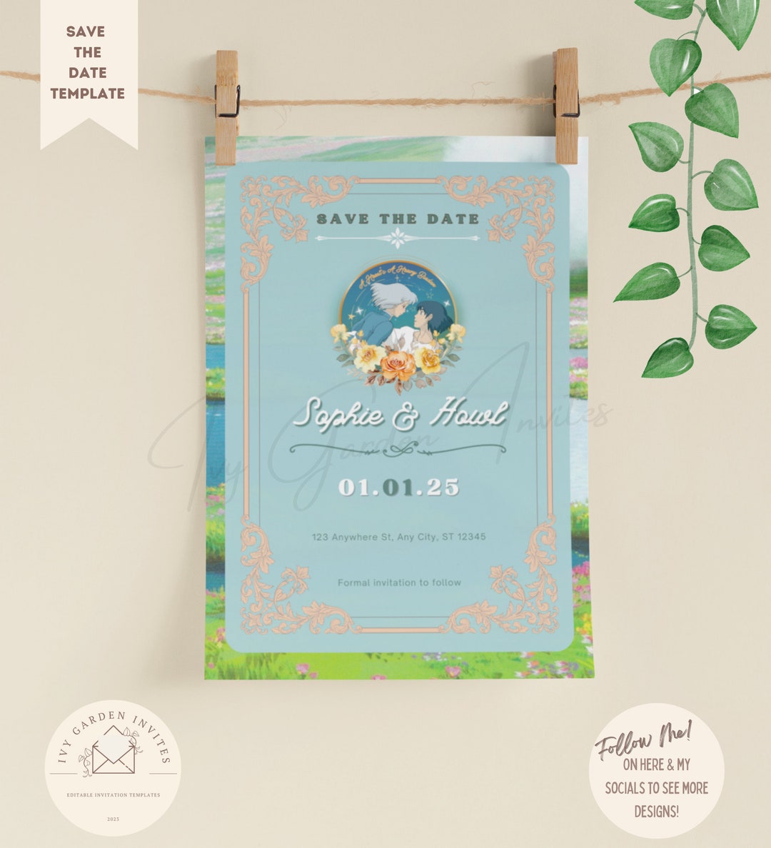 Magical HOWL'S MOVING CASTLE Inspired Digital Wedding Save the Date ...