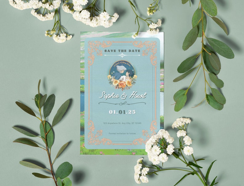 Magical HOWL'S MOVING CASTLE Inspired Digital Wedding Save the Date ...