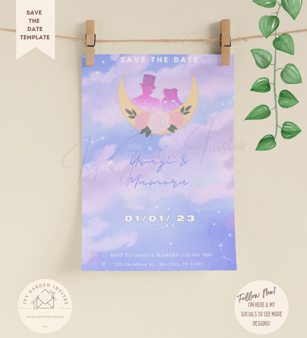 Celestial MAGICAL GIRL Digital Save the Date, Anime Inspired Wedding ...