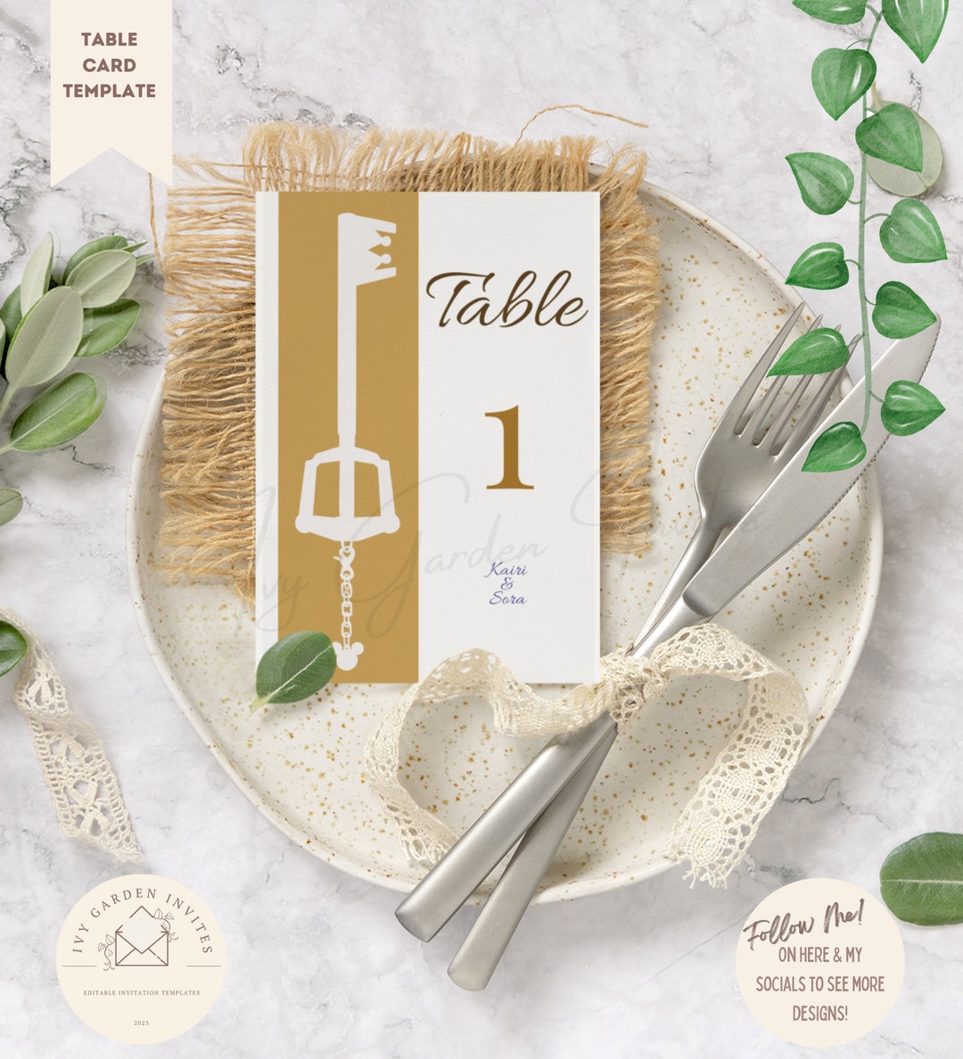 KH KEYBLADE Table Card for Weddings & Events - Unique Digital Printable ...