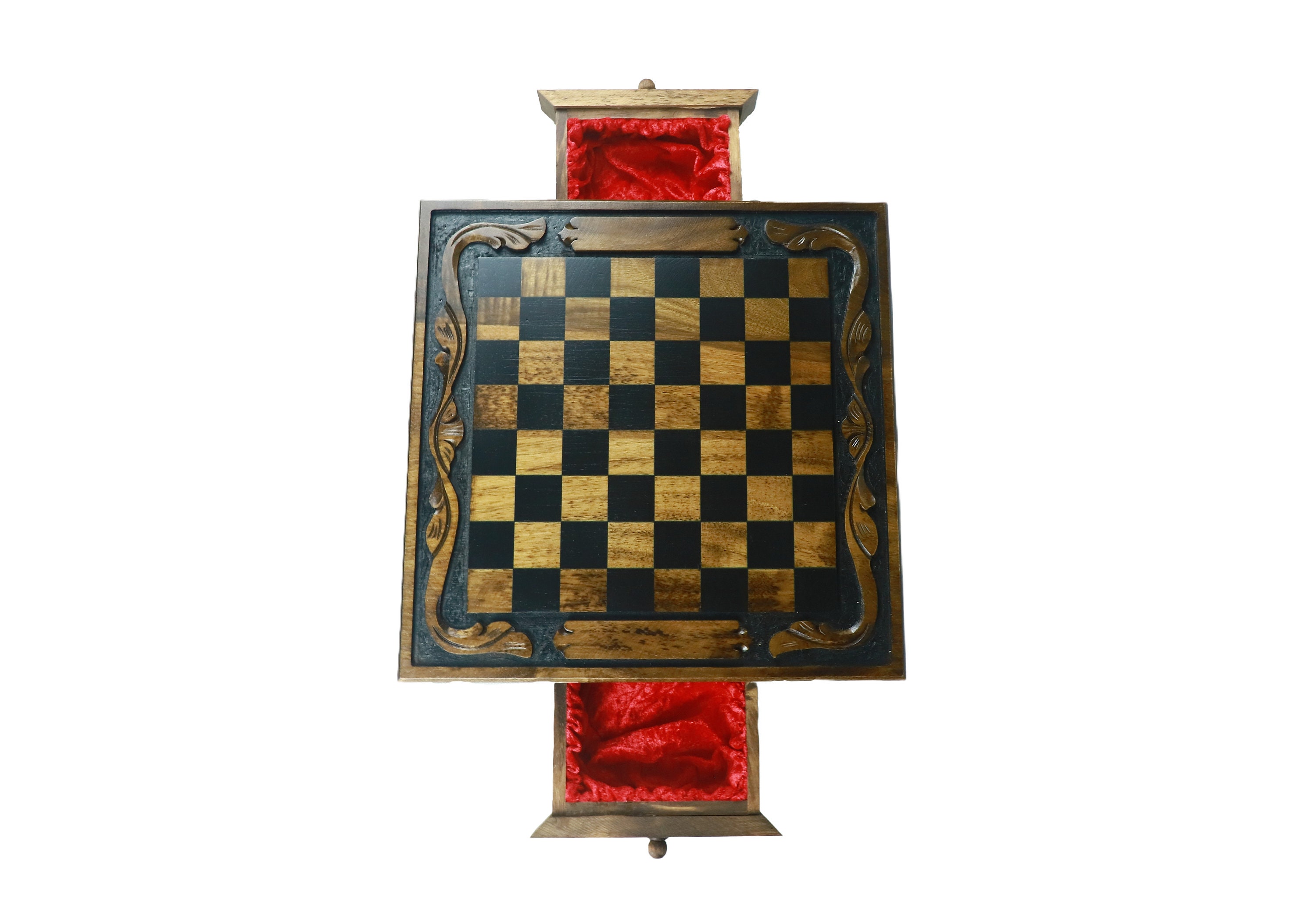 Engraved Chess Set With Board Handmade Wooden Chess Board With Storage ...